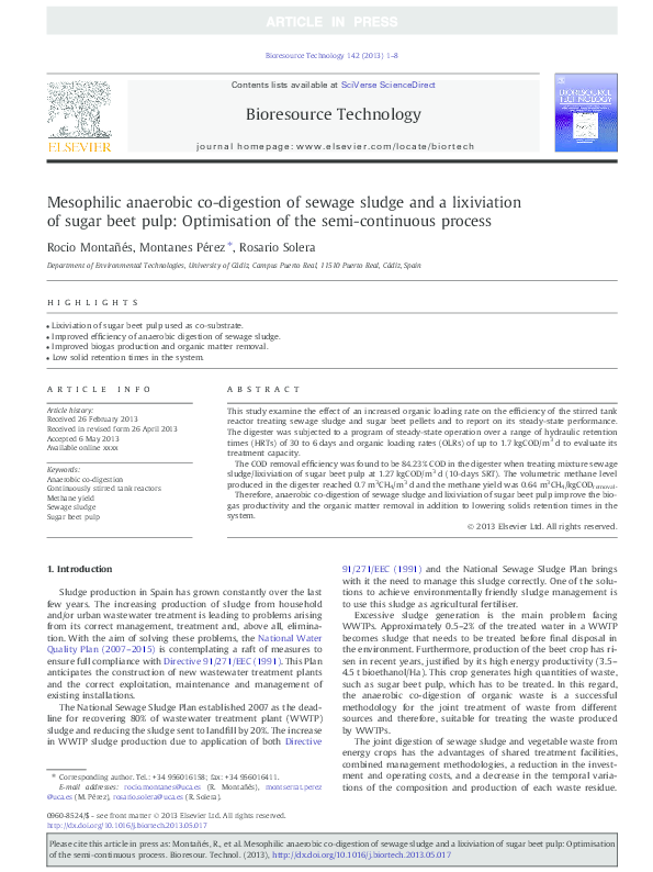 (PDF) Mesophilic anaerobic co-digestion of sewage sludge and a ...
