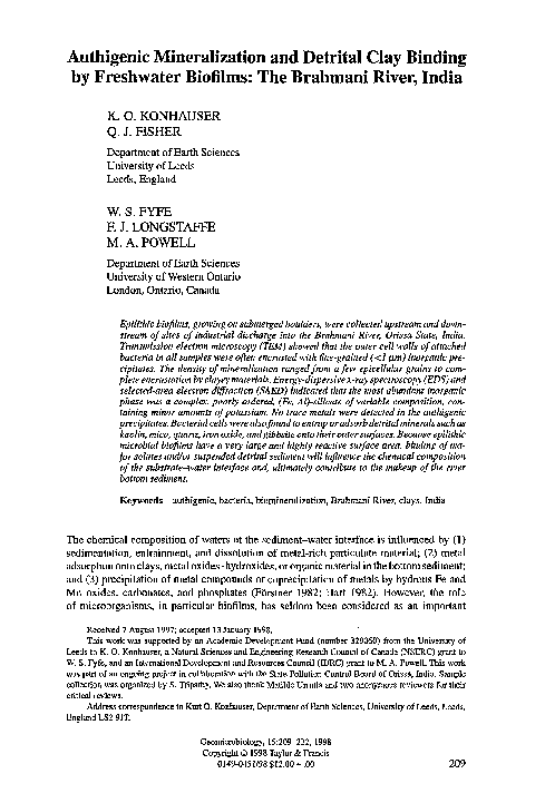 (PDF) Authigenic mineralization and detrital clay binding by freshwater ...