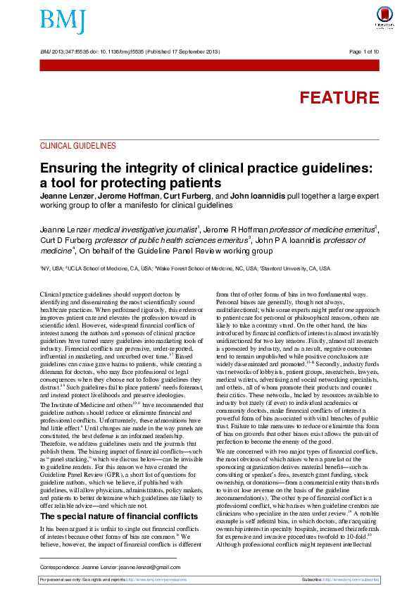 (PDF) Ensuring the integrity of clinical practice guidelines: a tool ...