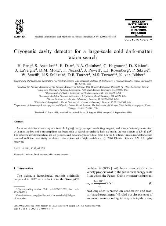 (PDF) Cryogenic cavity detector for a large-scale cold dark-matter ...