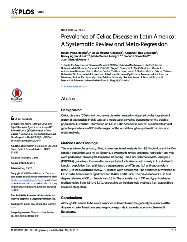 (PDF) Prevalence of Celiac Disease in Latin America: A Systematic Review and Meta-Regression