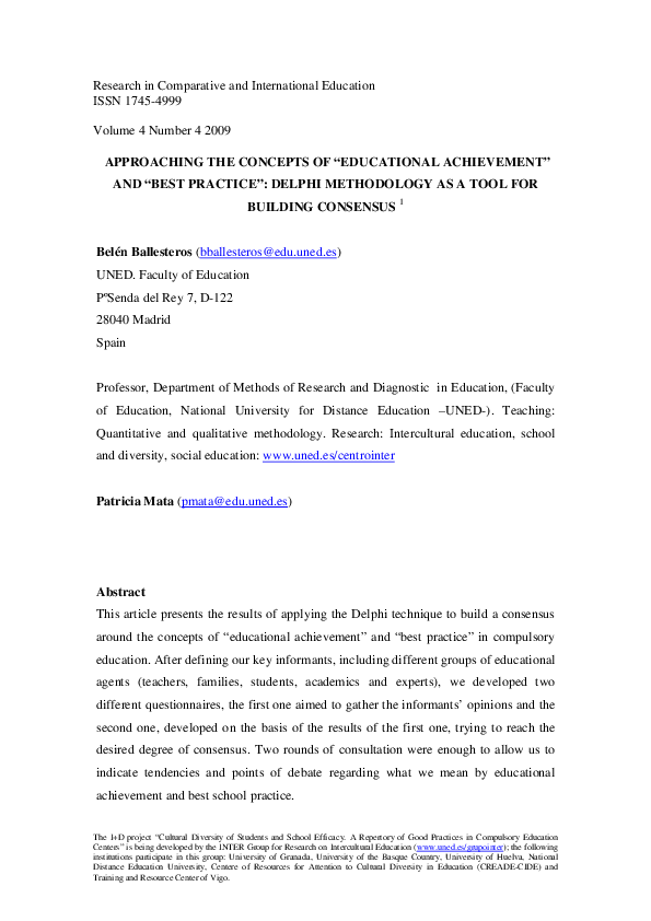 (PDF) Approaching the Concepts of 'Educational Achievement' and 'Best Practice': Delphi ...