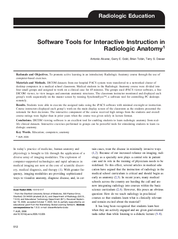 (PDF) Software Tools for Interactive Instruction in Radiologic Anatomy