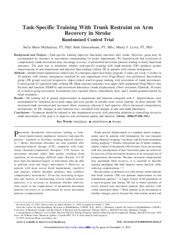 (PDF) Task-Specific Training With Trunk Restraint on Arm Recovery in ...