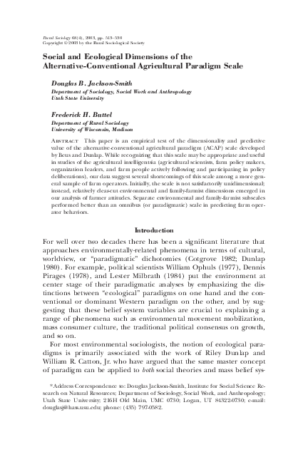 (PDF) Social and Ecological Dimensions of the Alternative-Conventional ...