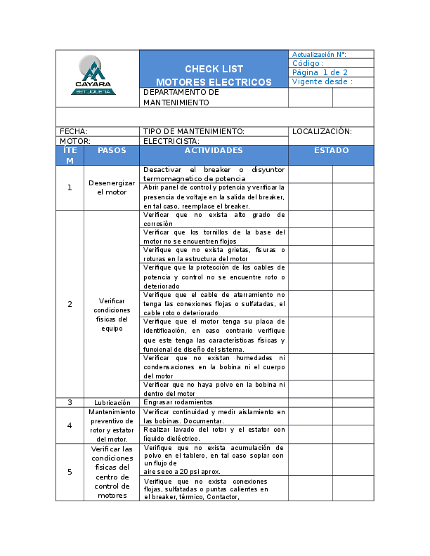 (DOC) CHECK LIST de motores