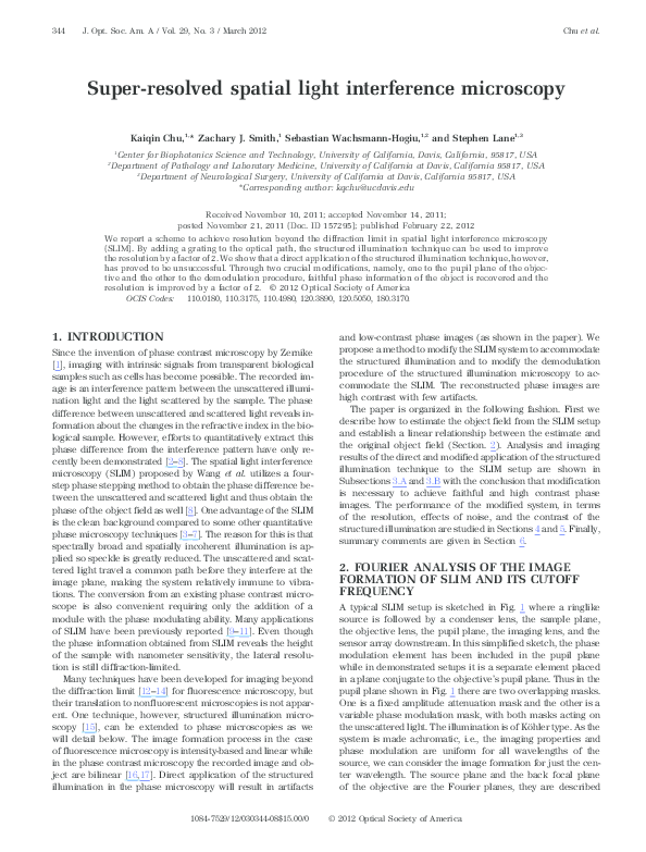 Pdf Super Resolved Spatial Light Interference Microscopy