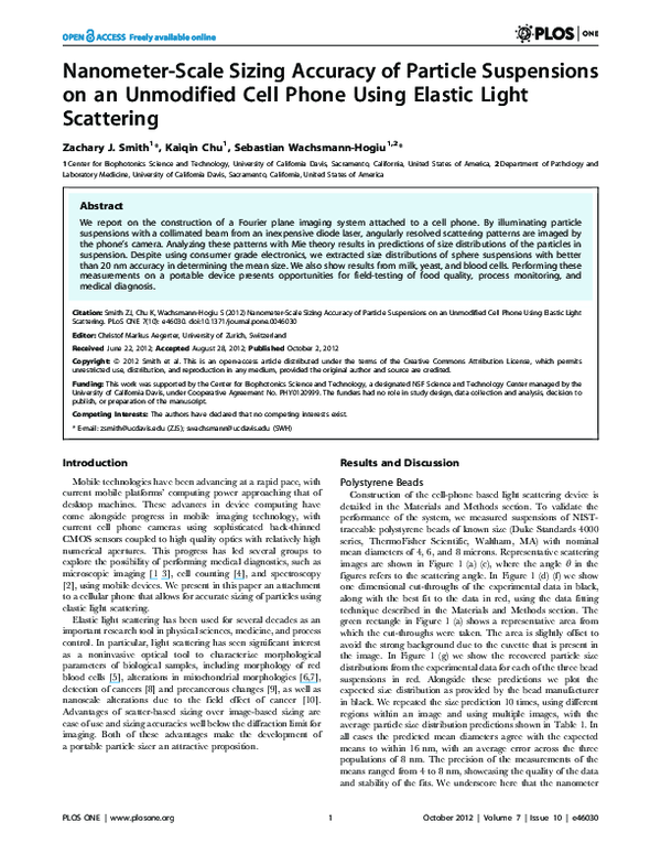 (PDF) Nanometer-Scale Sizing Accuracy of Particle Suspensions on an Unmodified Cell Phone Using ...