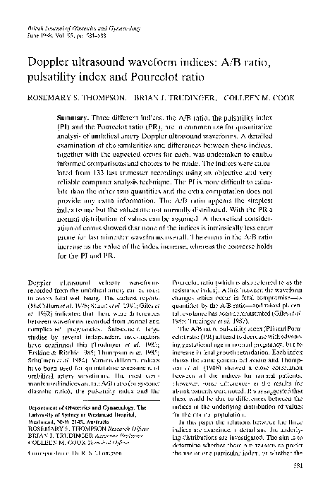 (PDF) Doppler ultrasound waveform indices: A/B ratio, pulsatility index ...