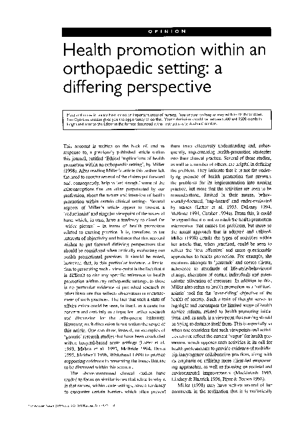 (PDF) Health promotion within an orthopaedic setting: a differing ...