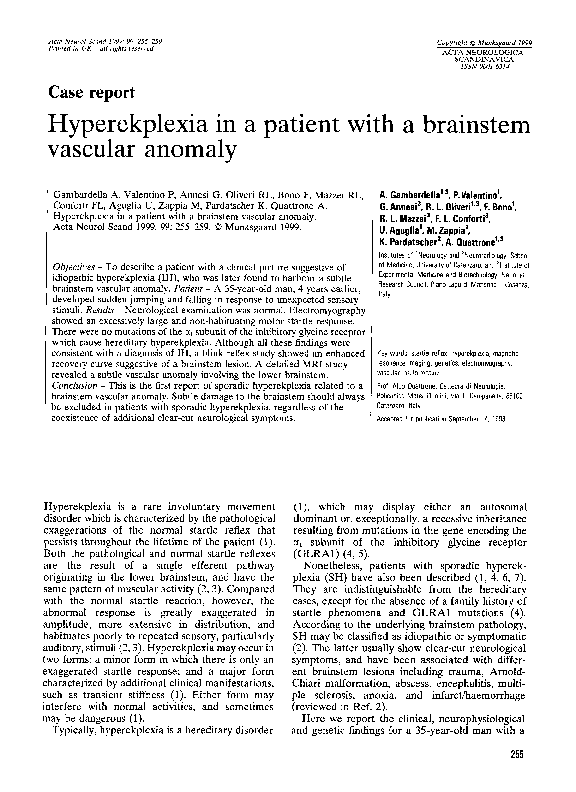 (PDF) Hyperekplexia and Brainstem Vascular Anomaly
