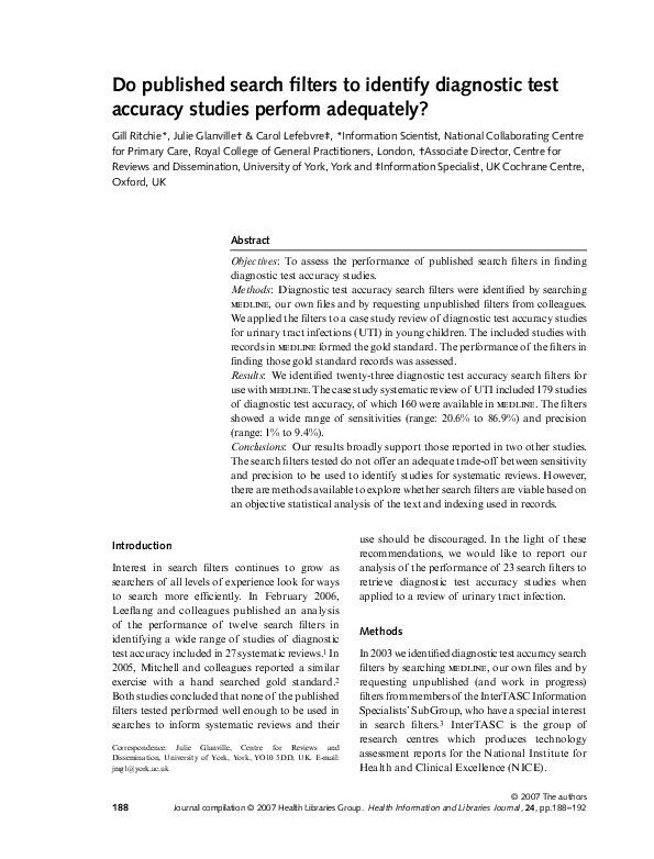 (PDF) Do published search filters to identify diagnostic test accuracy ...