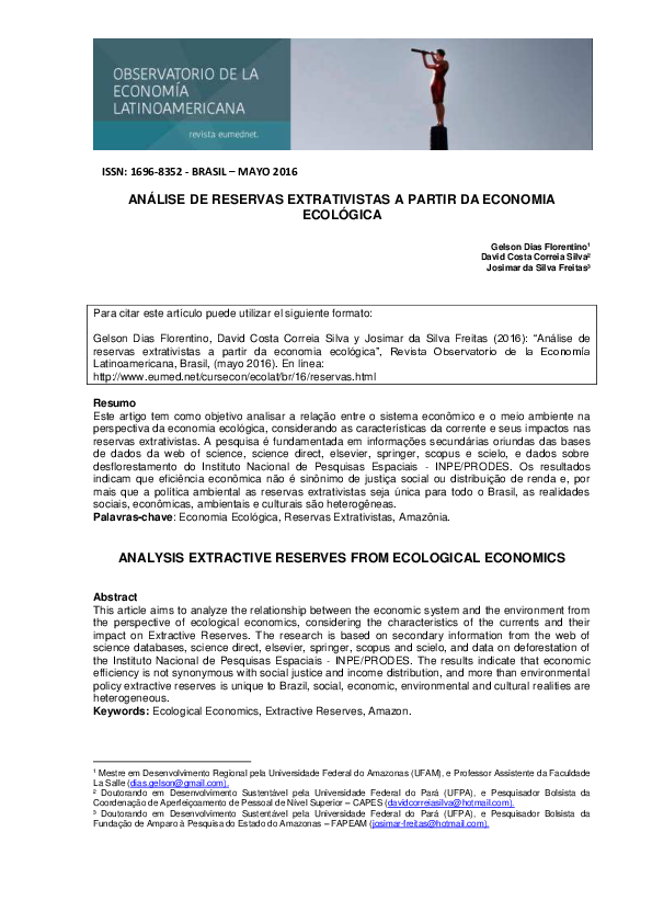 (PDF) ANÁLISE DE RESERVAS EXTRATIVISTAS A PARTIR DA ECONOMIA ECOLÓGICA ...