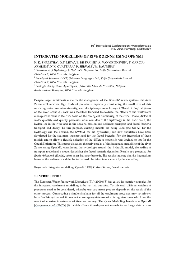 (PDF) Integrated modelling of river Zenne using OpenMI