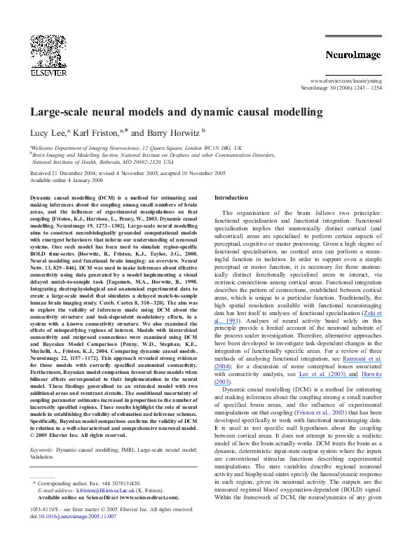 (PDF) Large-scale neural models and dynamic causal modelling