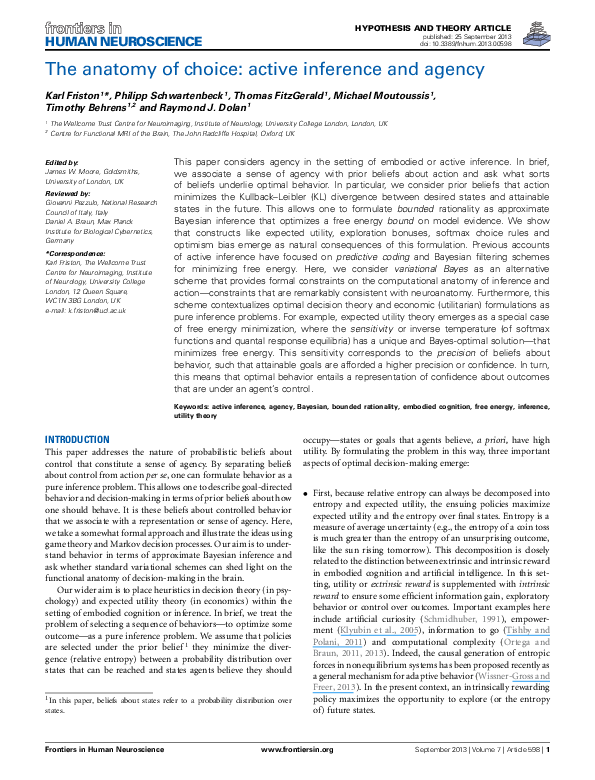 (PDF) The anatomy of choice: active inference and agency | Karl Friston ...