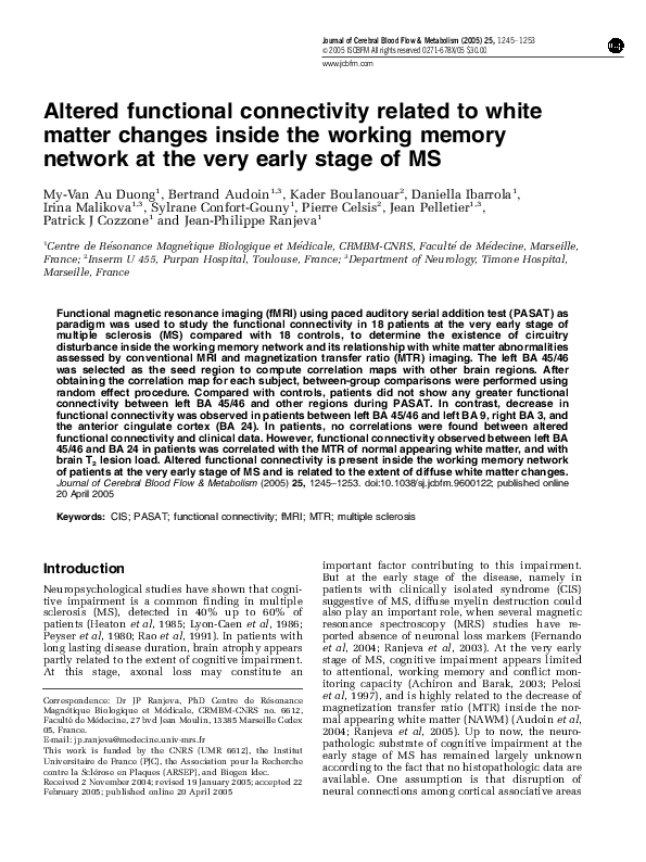 (PDF) Altered functional connectivity related to white matter changes inside the working memory ...