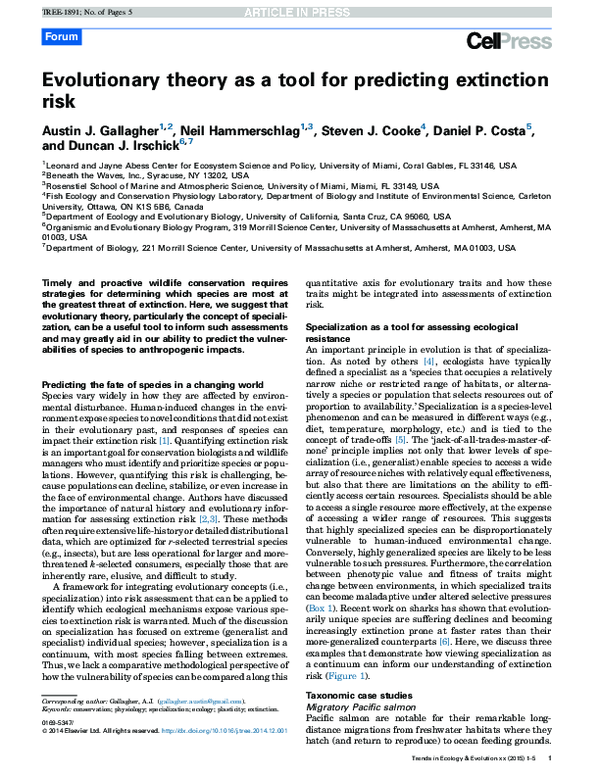 (PDF) Evolutionary theory as a tool for predicting extinction risk