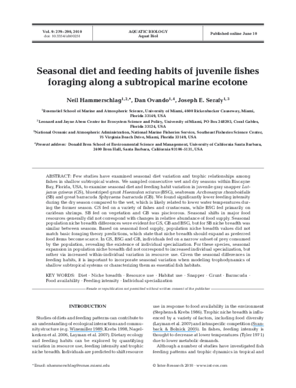 (PDF) Seasonal diet and feeding habits of juvenile fishes foraging ...