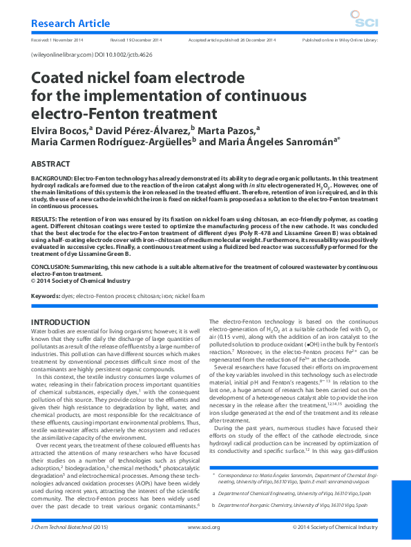 (PDF) Coated nickel foam electrode for the implementation of continuous ...
