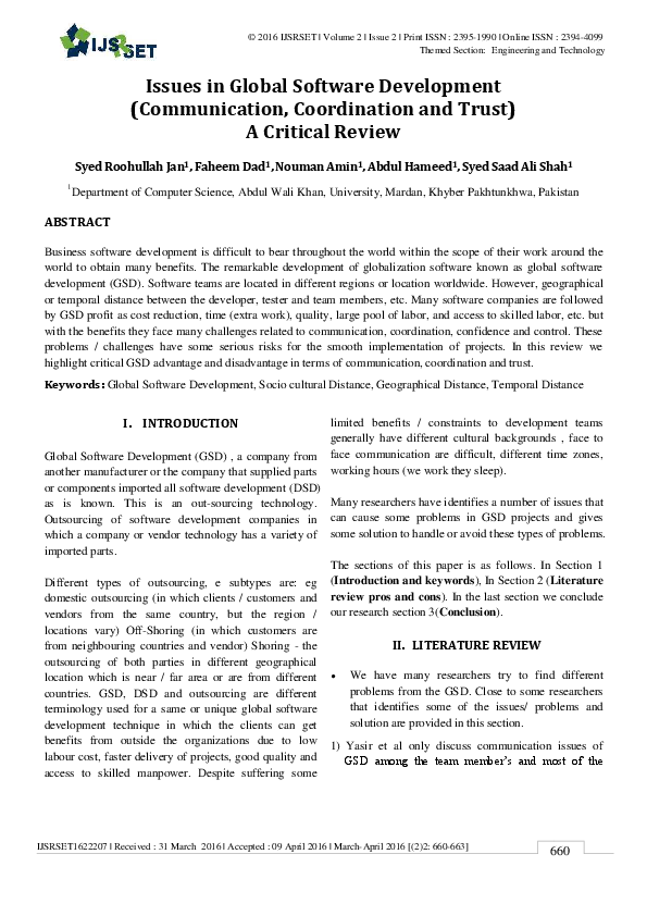 Pdf Issues In Global Software Development Communication