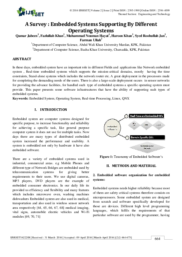 (PDF) A Survey : Embedded Systems Supporting By Different Operating Systems