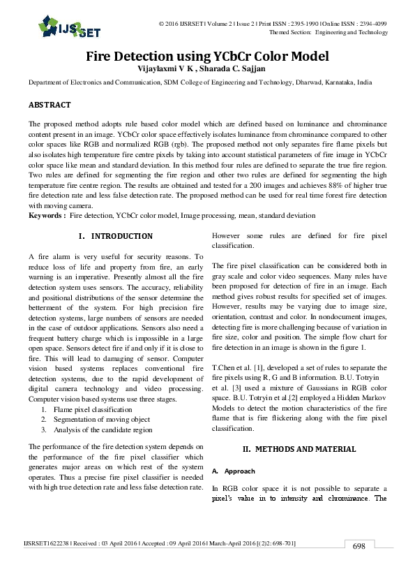 (PDF) Fire Detection using YCbCr Color Model