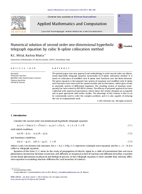 Pdf Numerical Solution Of Second Order One Dimensional Hyperbolic