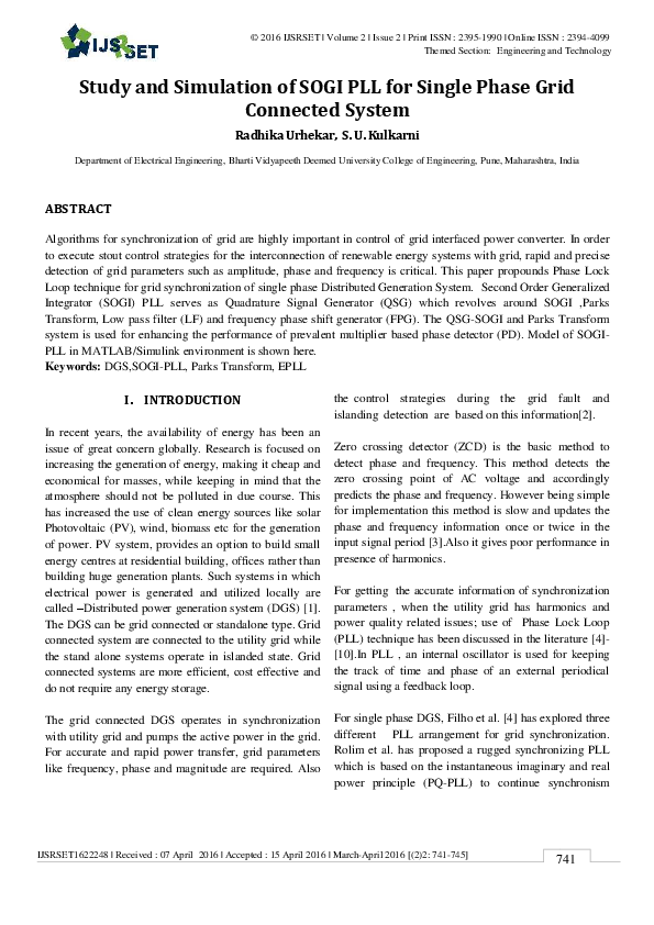(PDF) Study and Simulation of SOGI PLL for Single Phase Grid Connected System