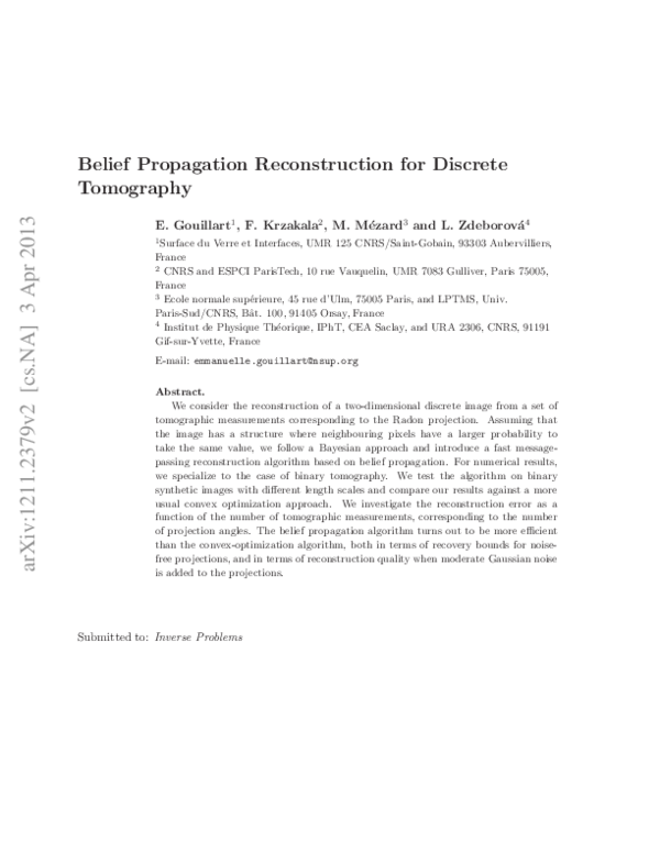 (PDF) Belief-propagation reconstruction for discrete tomography