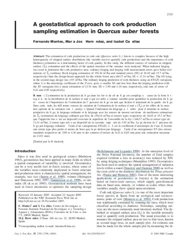 (PDF) A geostatistical approach to cork production sampling estimation in Quercus suber forests