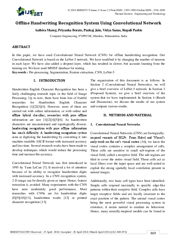 Pdf Offline Handwriting Recognition System Using Convolutional Network