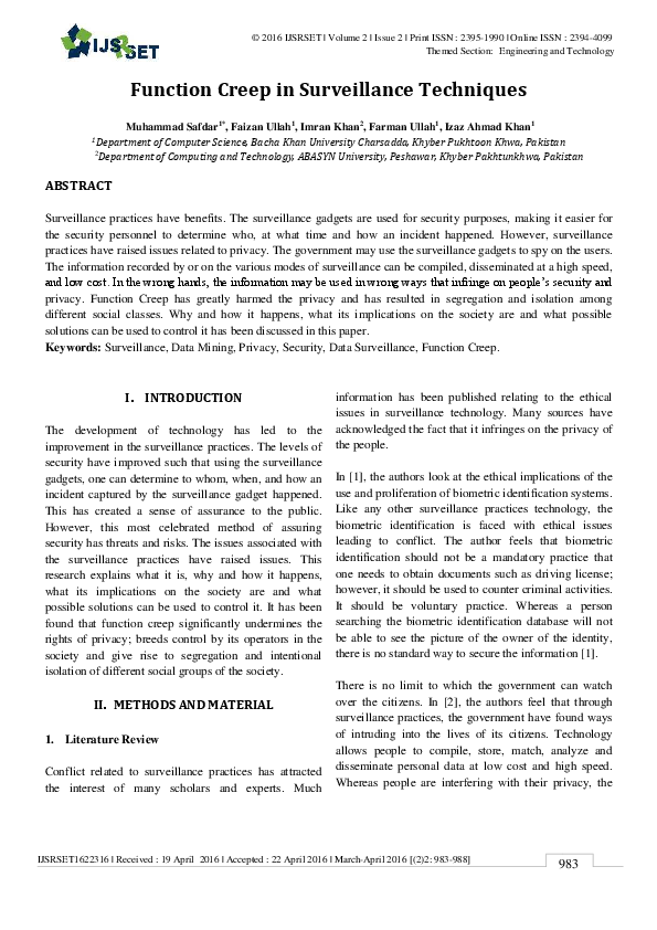 (PDF) Function Creep in Surveillance Techniques