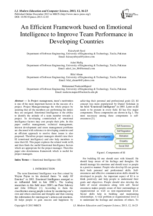 (PDF) An Efficient Framework based on Emotional Intelligence to Improve ...