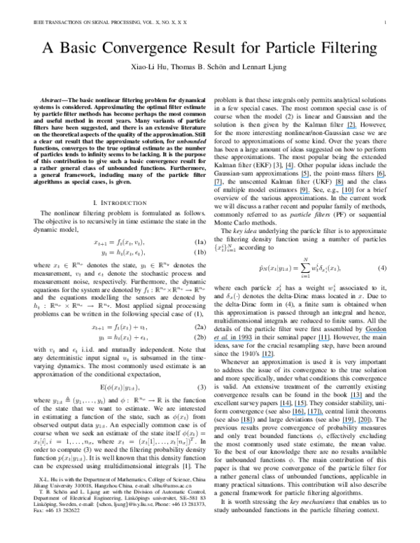 Pdf A Basic Convergence Result For Particle Filtering