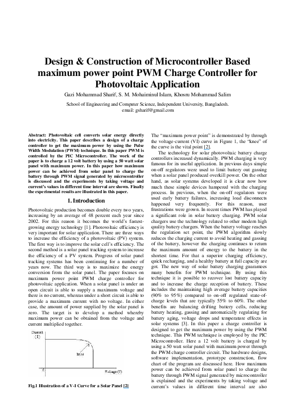 Pdf Design And Construction Of Microcontroller Based Maximum Power Point Pwm Charge Controller