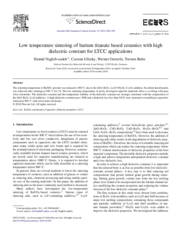 (PDF) Low temperature sintering of barium titanate based ceramics with ...