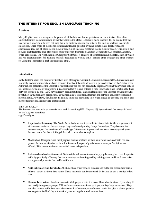 (DOC) THE INTERNET FOR ENGLISH LANGUAGE TEACHING