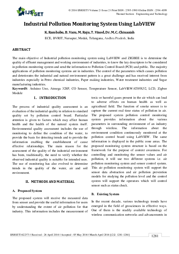 (PDF) Industrial Pollution Monitoring System Using LabVIEW