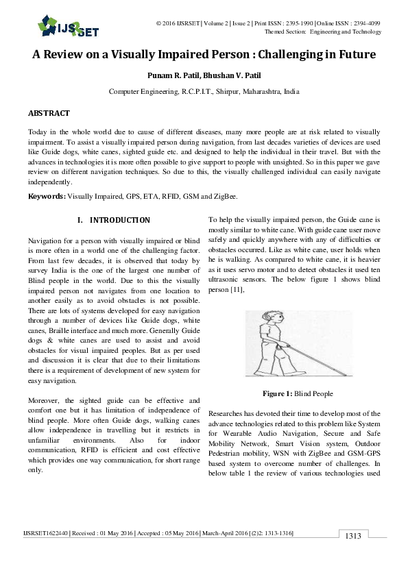 (PDF) A Review on a Visually Impaired Person : Challenging in Future