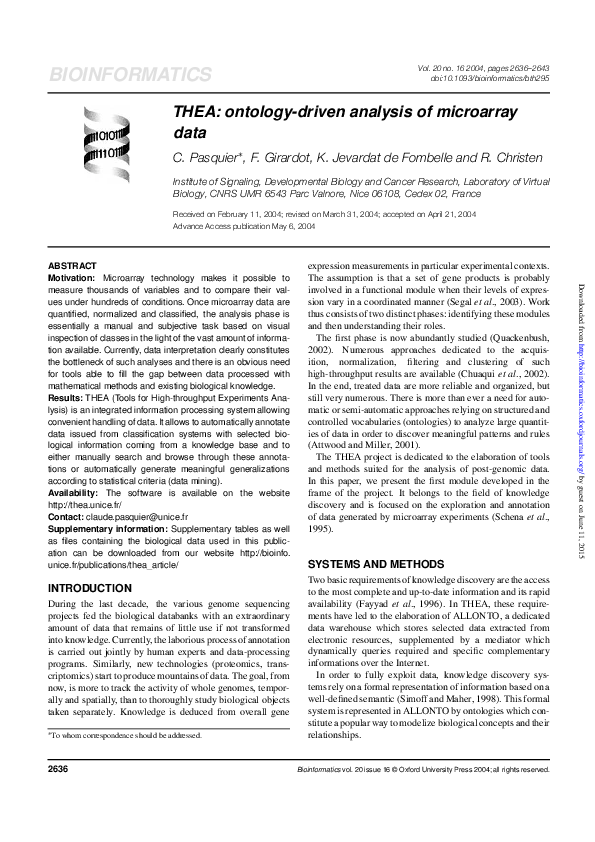 (PDF) THEA: ontology-driven analysis of microarray data