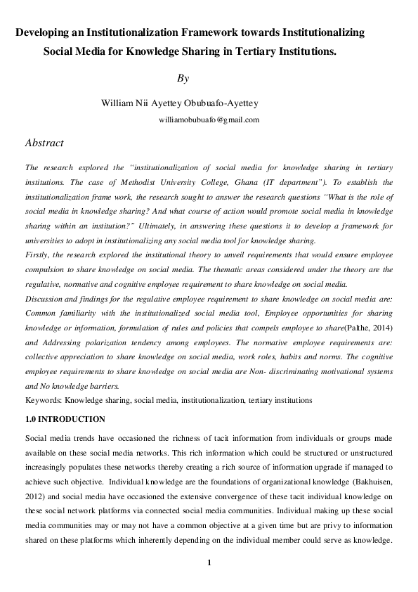(PDF) Developing an Institutionalization Framework towards ...