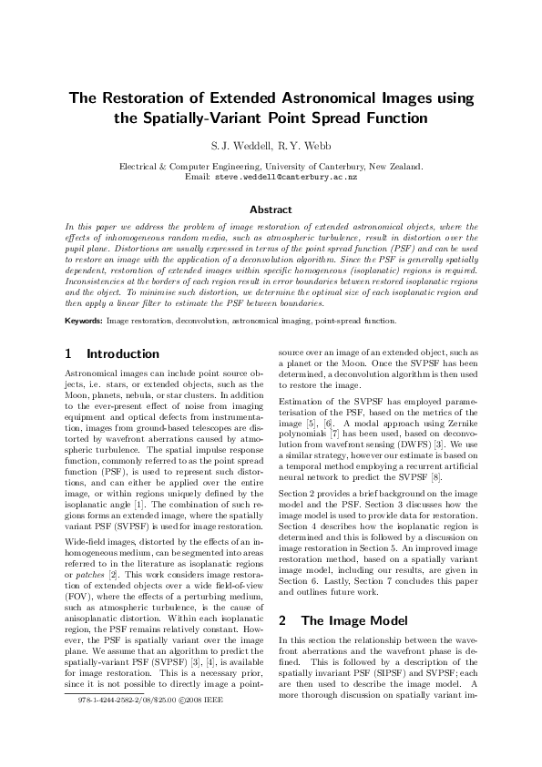 Pdf The Restoration Of Extended Astronomical Images Using The Spatially Variant Point Spread