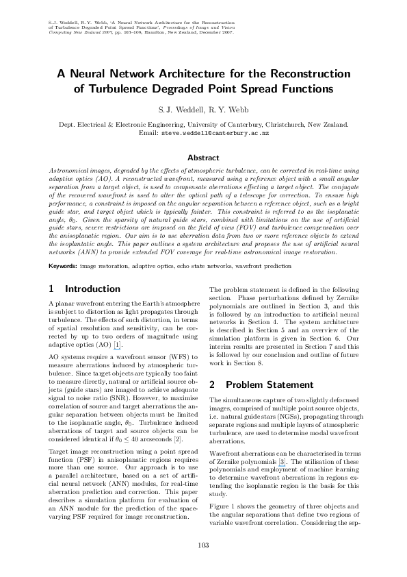 (PDF) A Neural Network Architecture for Reconstruction of Turbulence Degraded Point Spread Functions