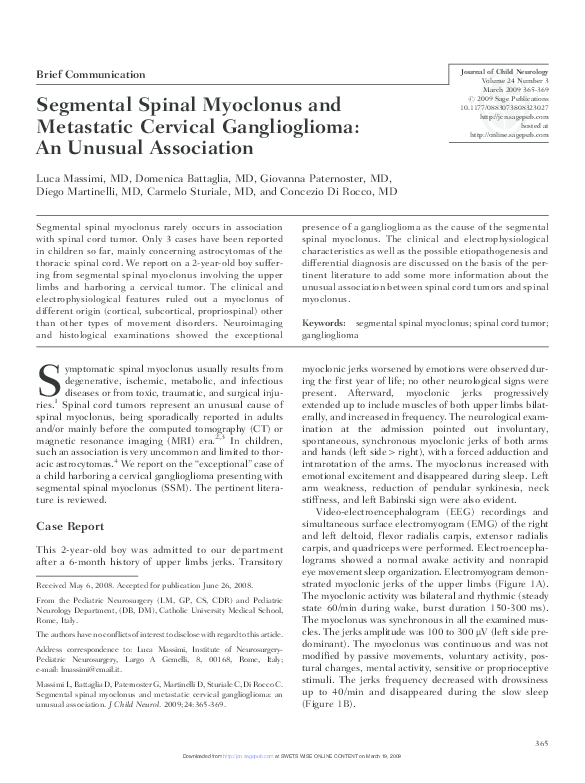 (PDF) Segmental Spinal Myoclonus and Metastatic Cervical Ganglioglioma ...