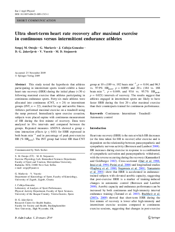 (PDF) Heart rate recovery after submaximal exercise in four different ...
