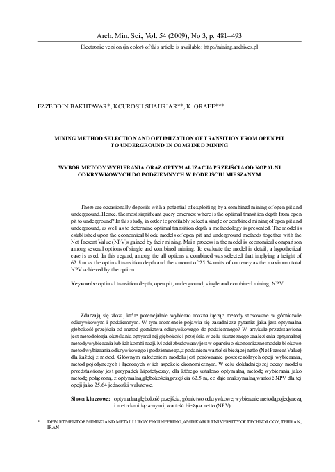 Pdf Mining Method Selection And Optimization Of Transition From Open Pit To Underground In