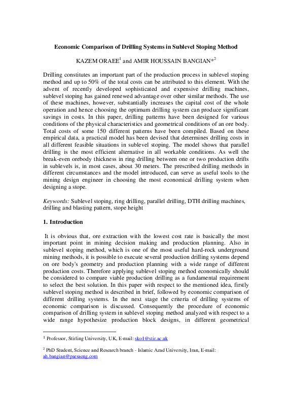 (PDF) Economic Comparison of Drilling Systems in Sublevel Stoping Method