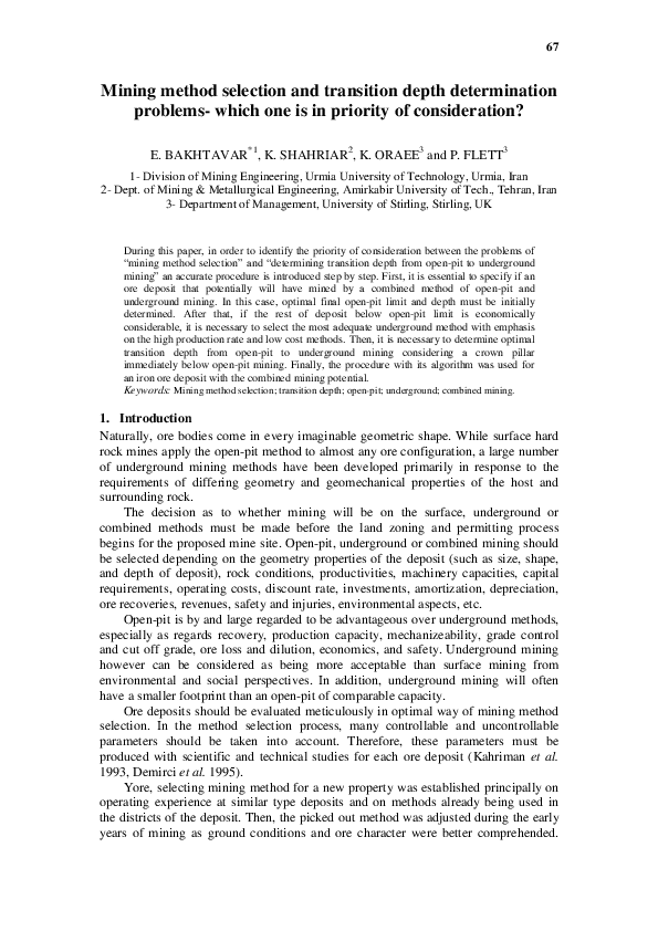 (PDF) 2 Mining methods and method selection 12.1 Mining excavations | Óscar Gatica Bastías ...