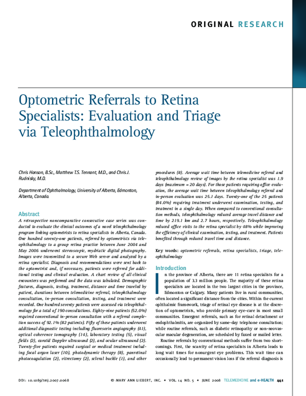 (PDF) Optometric Referrals to Retina Specialists: Evaluation and Triage ...